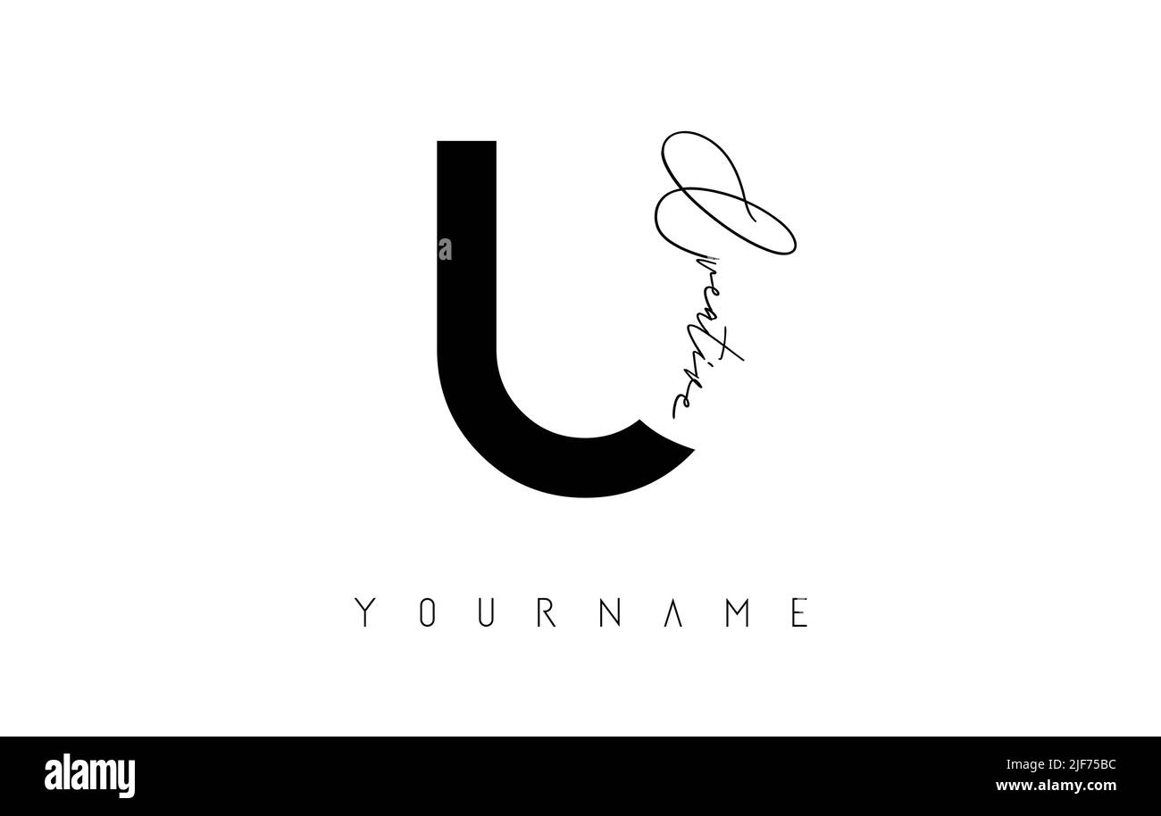 Creative U logo with cuts and handwritten text concept design. Letter ...