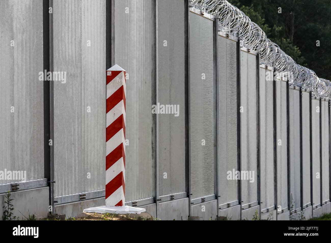 Polish border pole is seen during the press conference that marks the ...