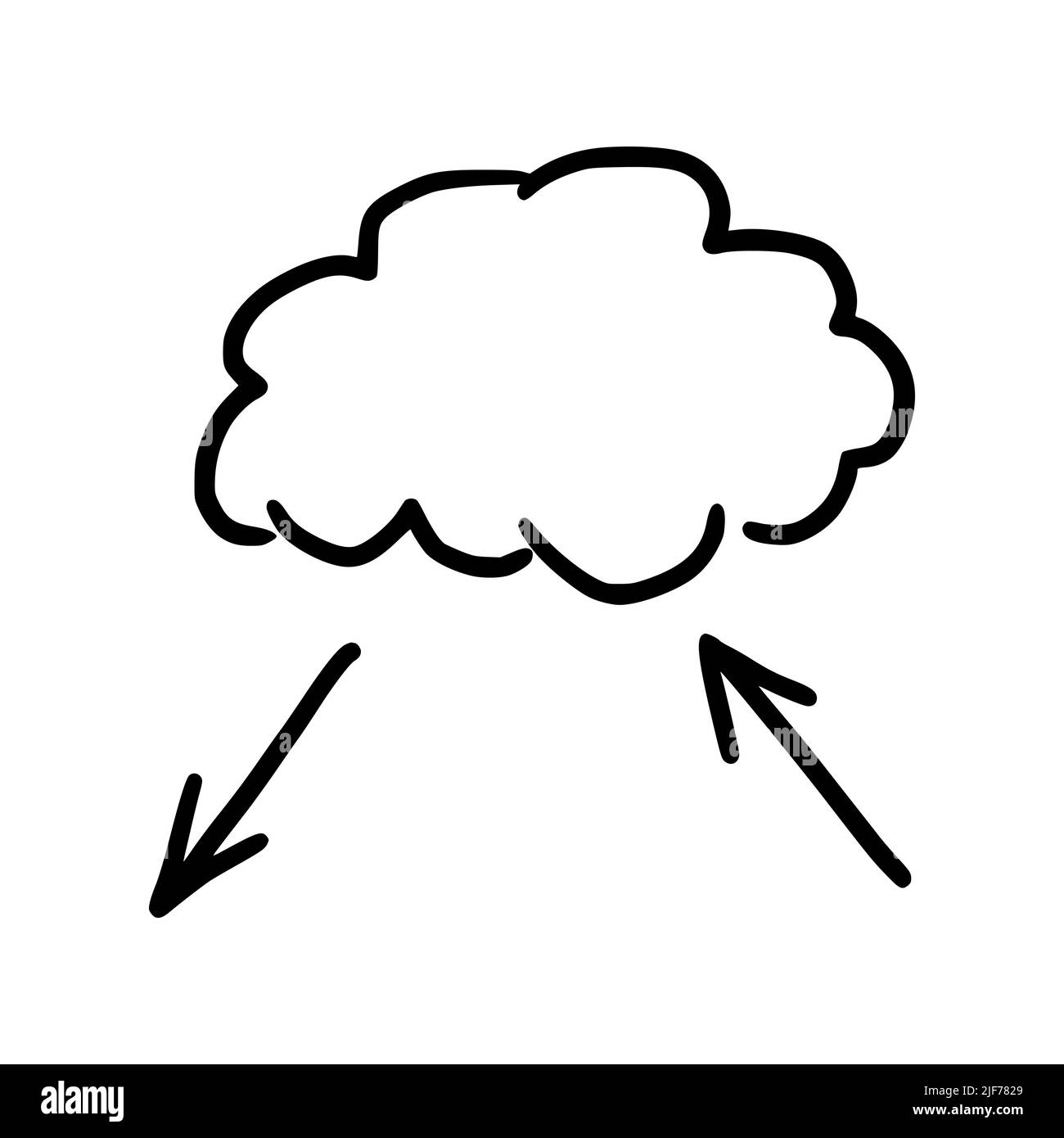 Doodle data server cloud. Hand drawn sketch style cloud, arrow for ...