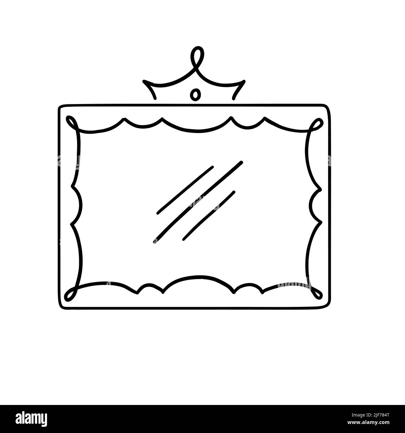 Princess crown mirror frame. Hand drawn doodle mirror with crown for ...