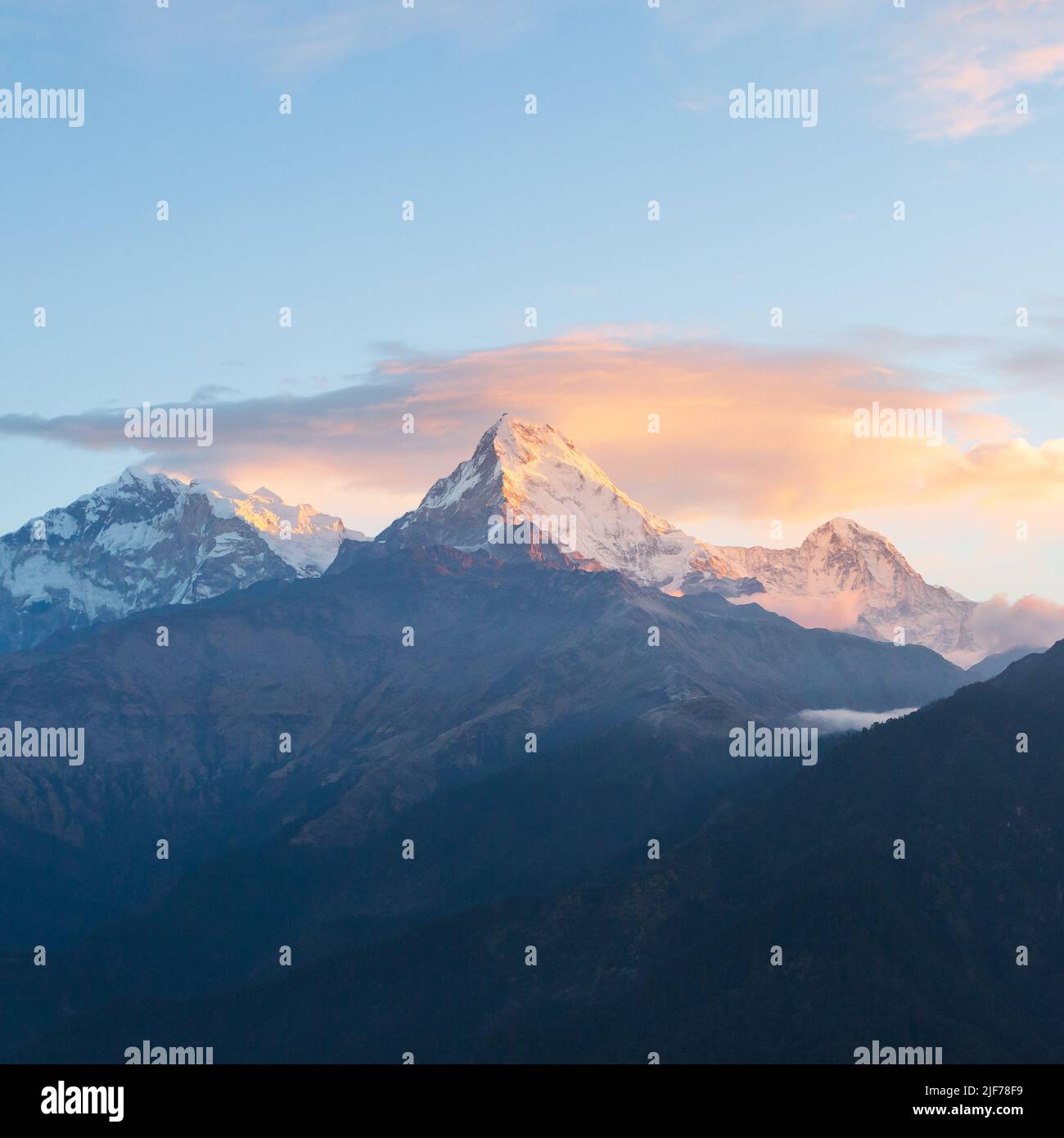 Misty mountains, morning in Himalayas, Nepal, Annapurna conservation ...