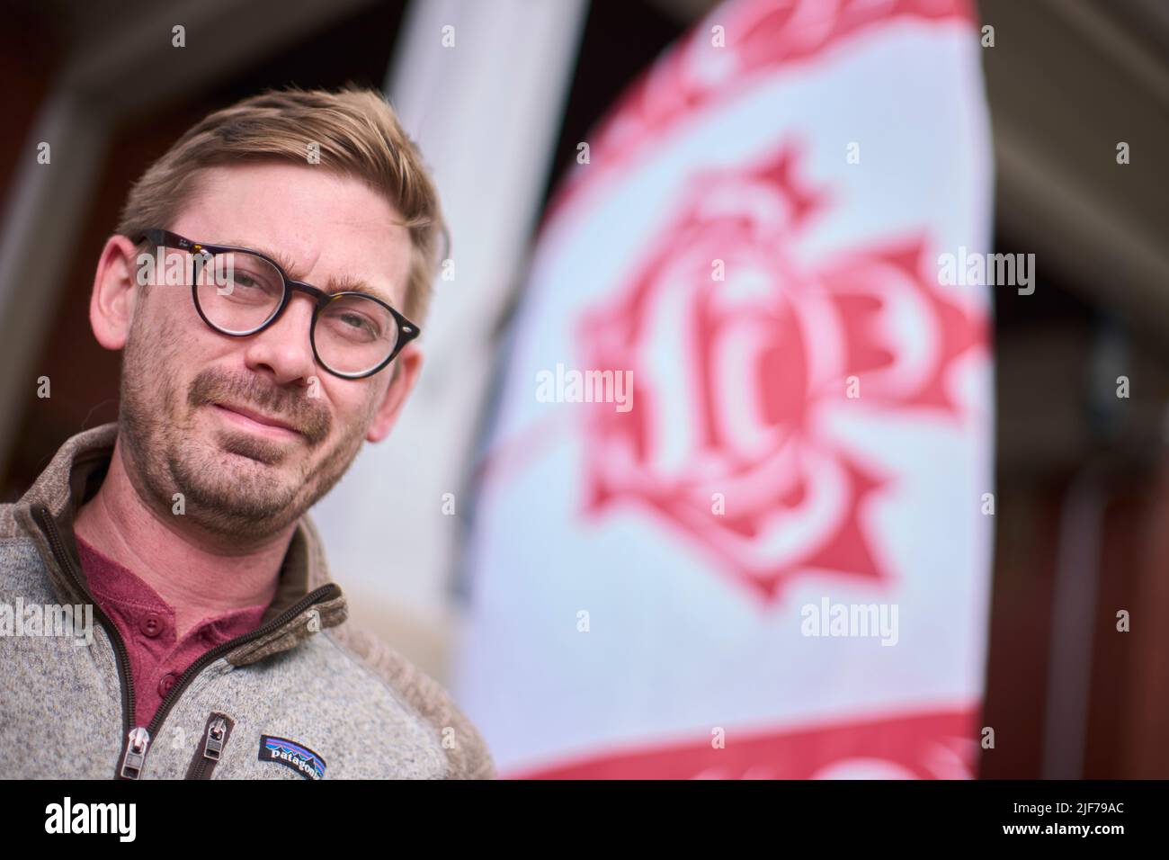 Blaine Chalk poses for a photo in front of his home in London, Ont ...