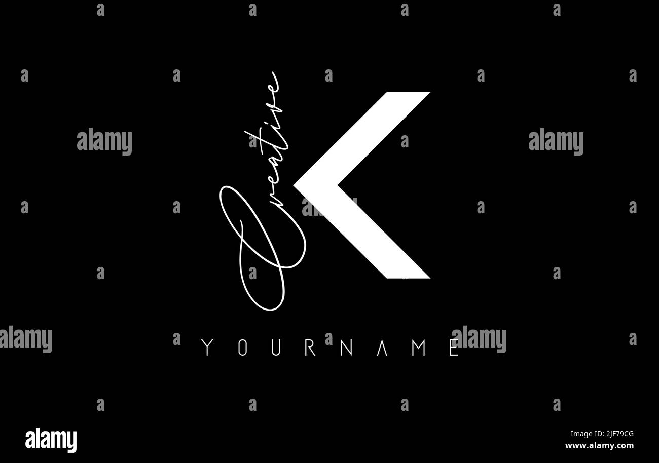 Creative K logo with cuts and handwritten text concept design. Letter ...