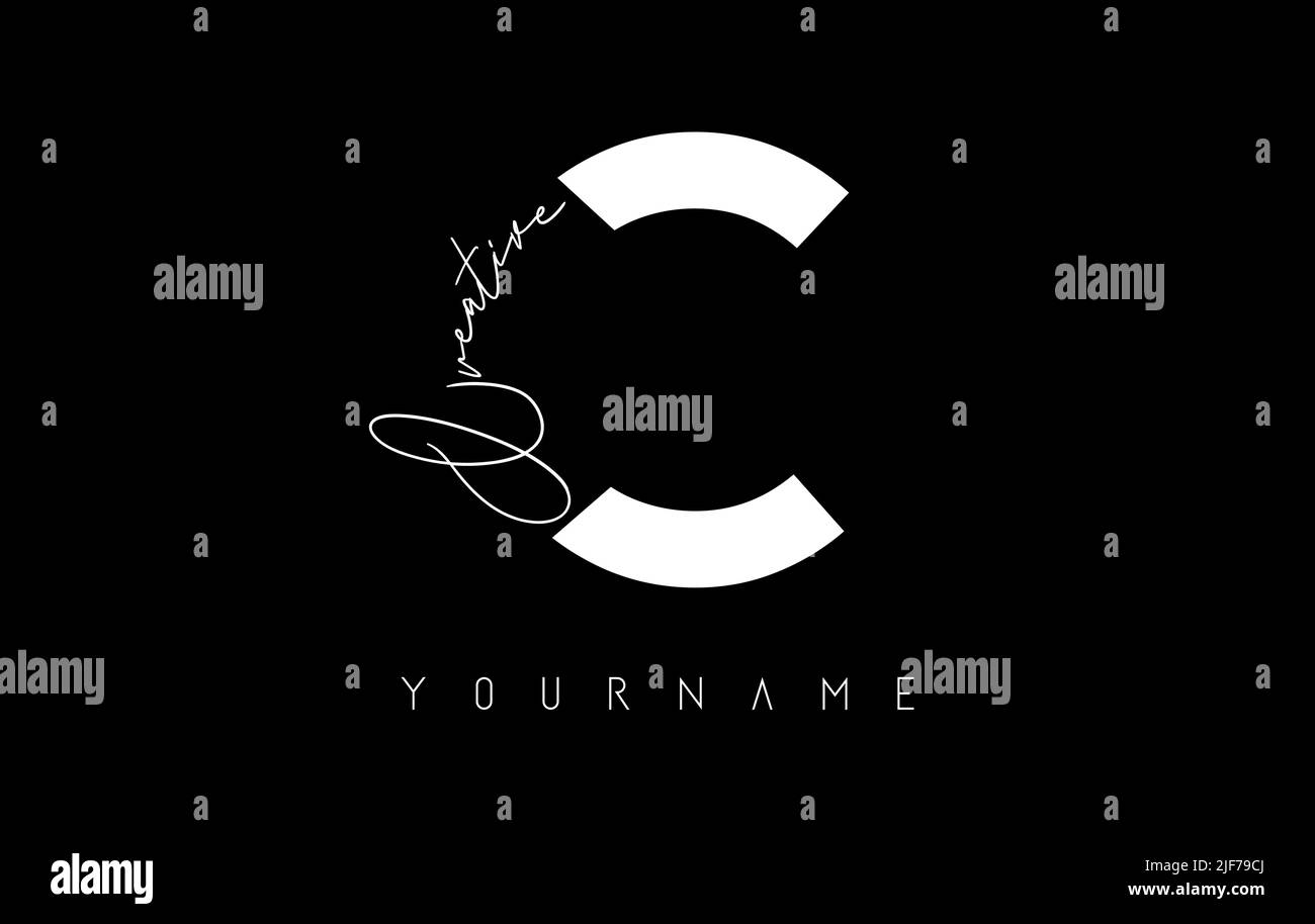 Creative C logo with cuts and handwritten text concept design. Letter ...