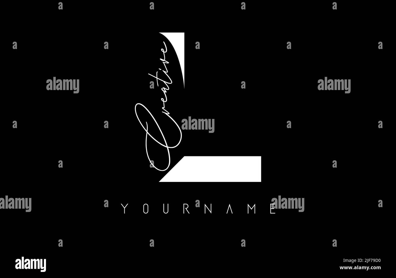 Creative L logo with cuts and handwritten text concept design. Letter ...