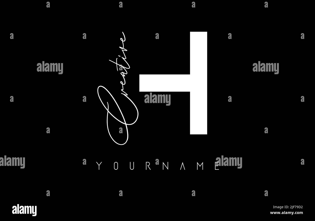 Creative H logo with cuts and handwritten text concept design. Letter ...