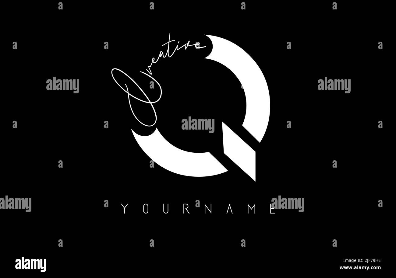 Creative Q logo with cuts and handwritten text concept design. Letter ...