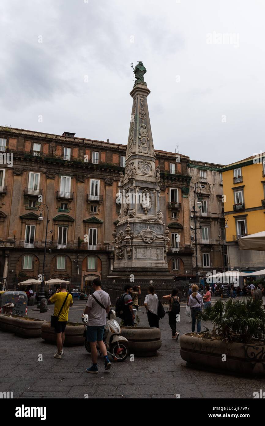 Naples, Italy. May 27, 2022. Spire of San Domenico, one of the three ...