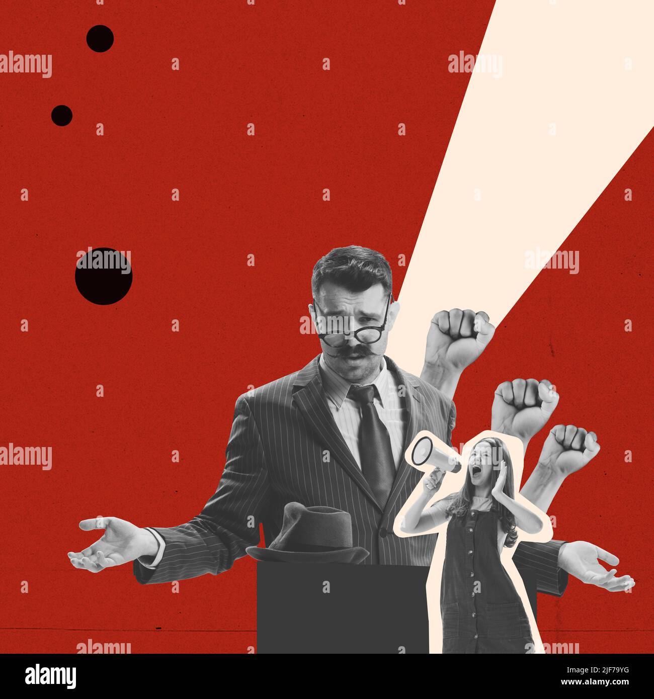 Contemporary art collage. Politic, business man and people vote ...