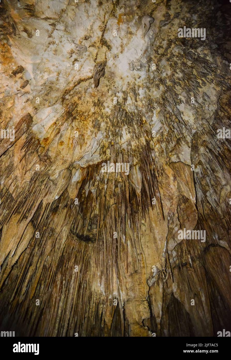 Calcite inlets, stalactites and stalagmites in large underground halls ...