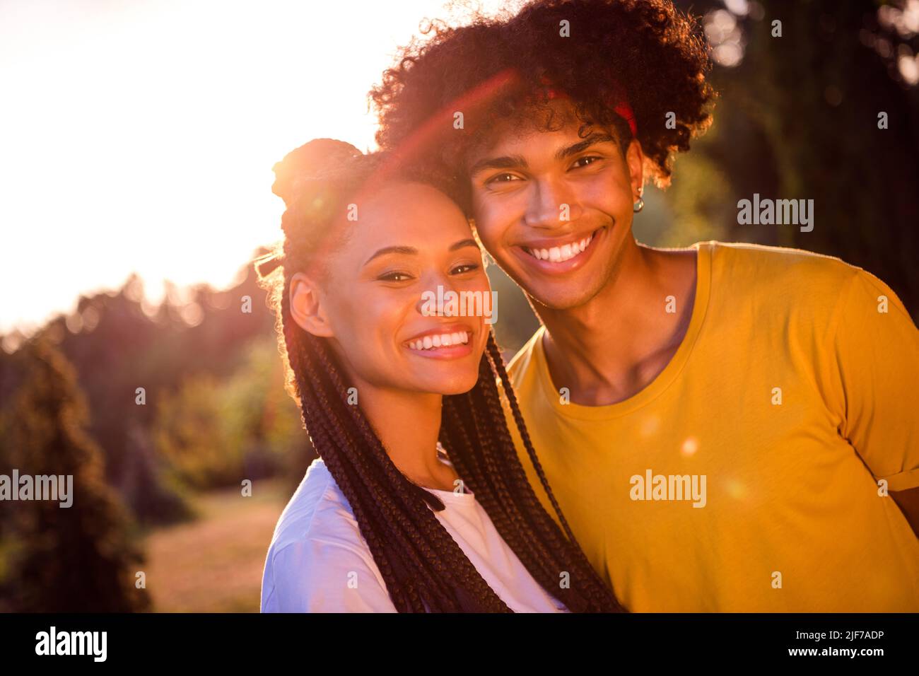 Portrait of attractive tender sweet cheerful couple perfect life ...