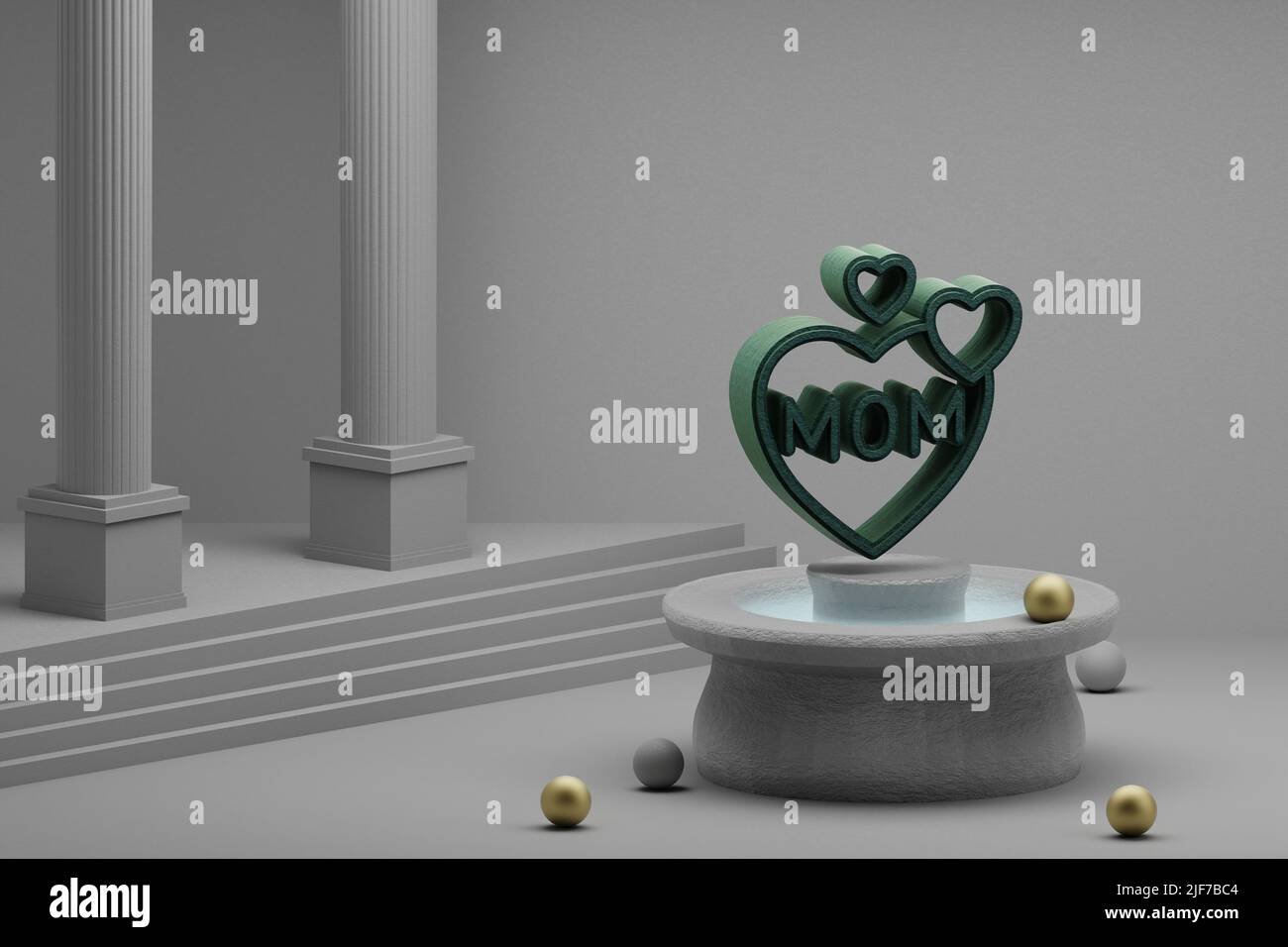 Beautiful abstract illustrations Green word MOM with heart symbol icon ...