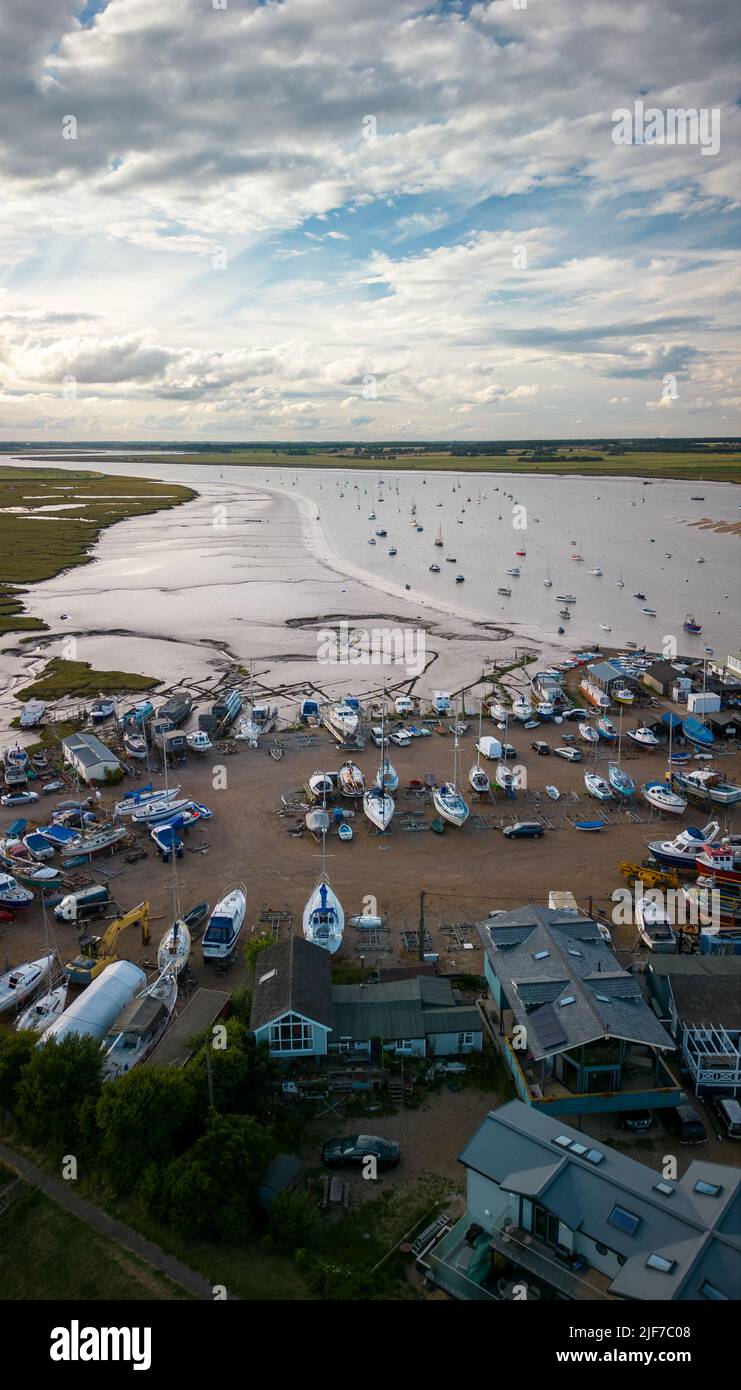 A vertical aerial view of a shipping port by the river Stock Photo - Alamy