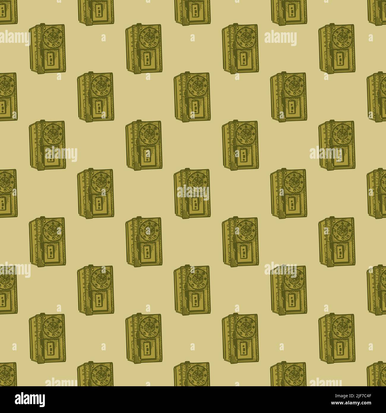 Retro radio engraved seamless pattern. Vintage media equipment in hand ...