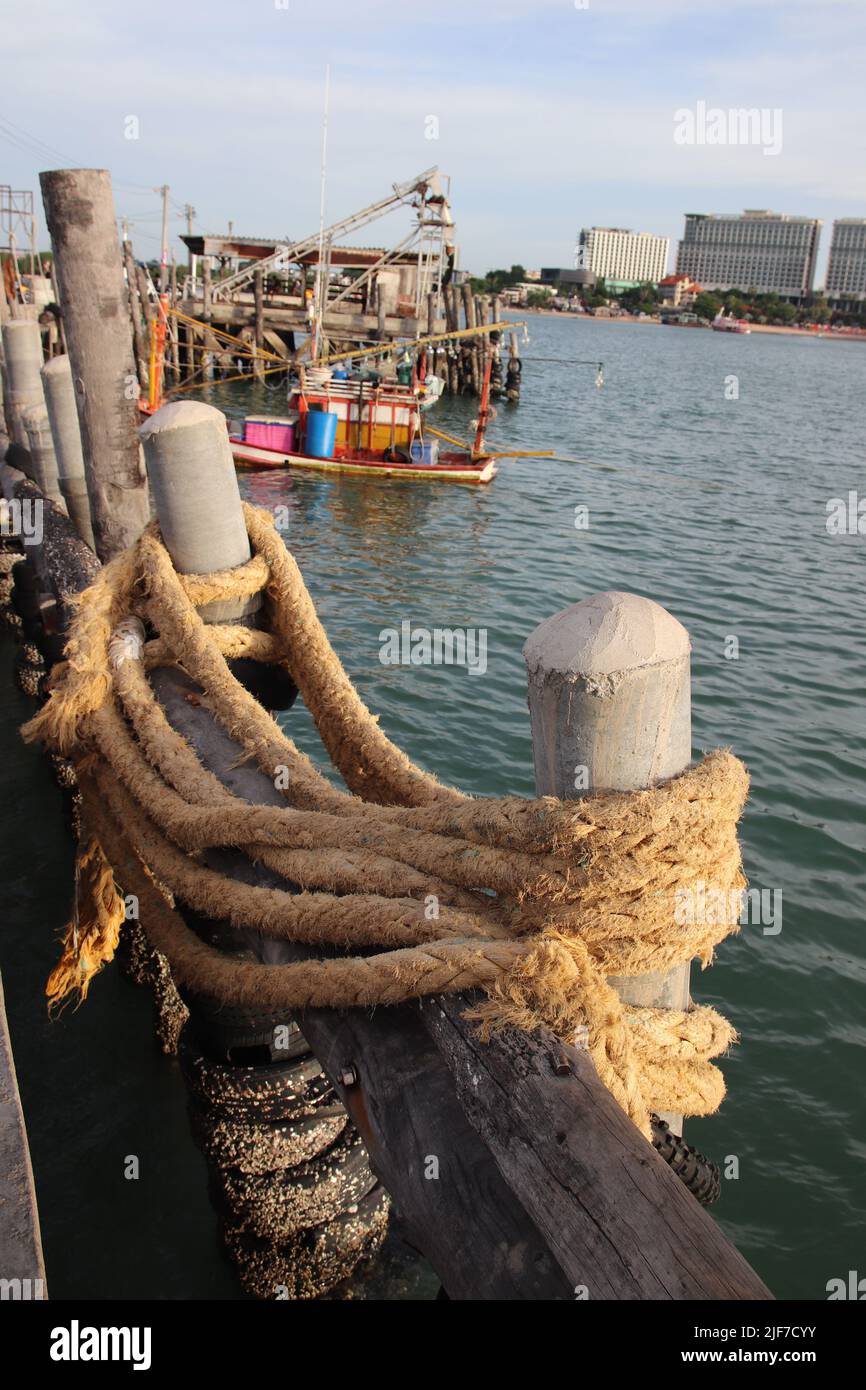 A sailor's rope used to tie fishing boats to a pier Stock Photo - Alamy