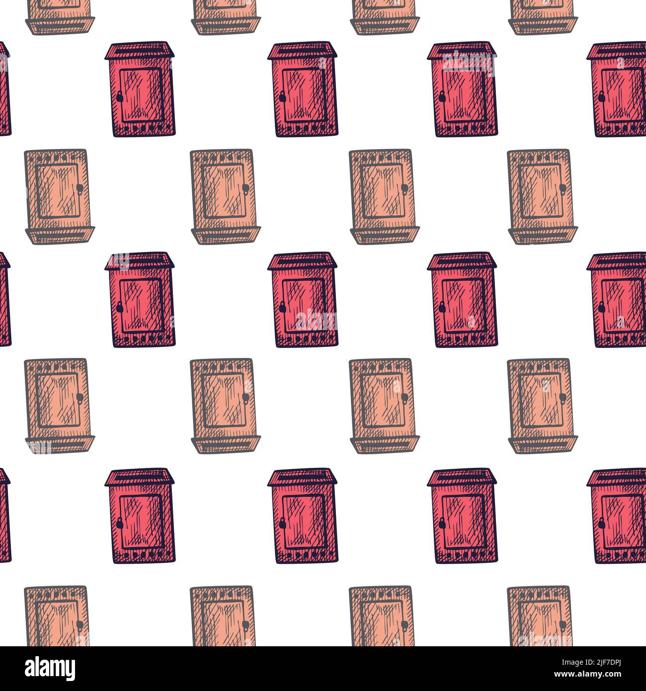 Mailbox engraved seamless pattern. Vintage letterbox in hand drawn ...
