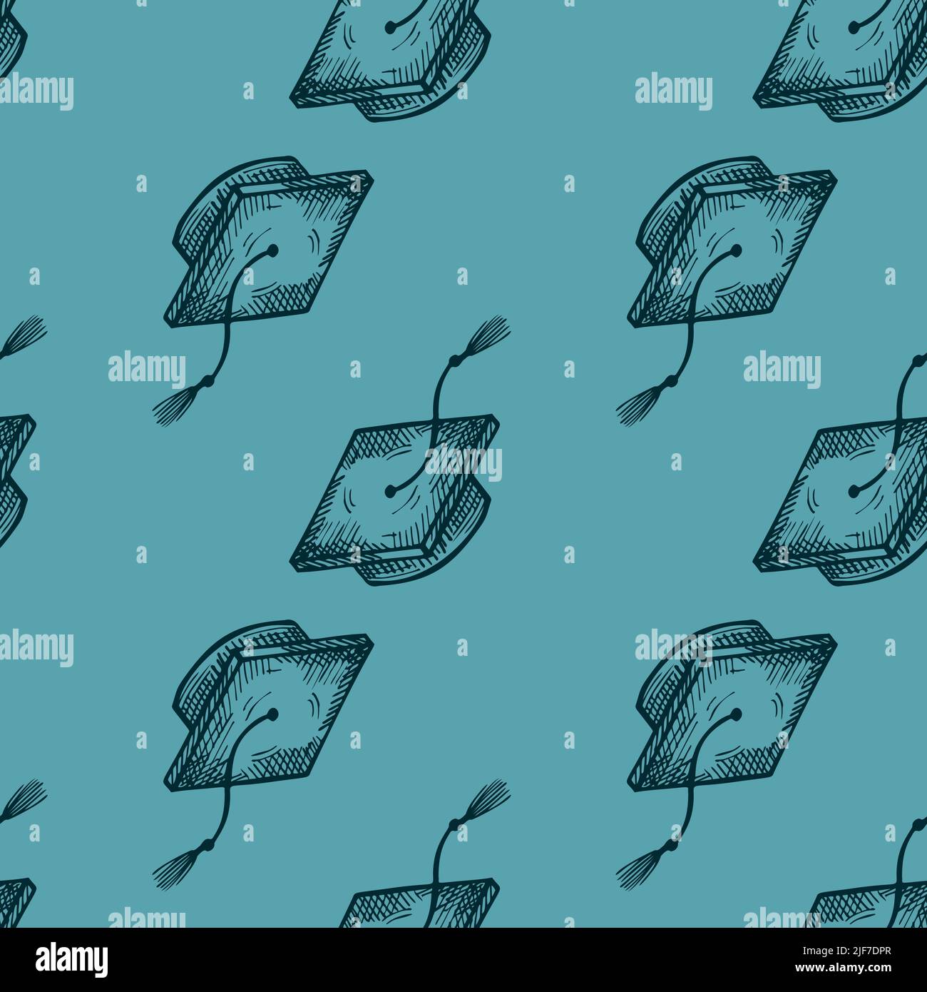 Graduate hats engraved seamless pattern. Vintage element education in ...