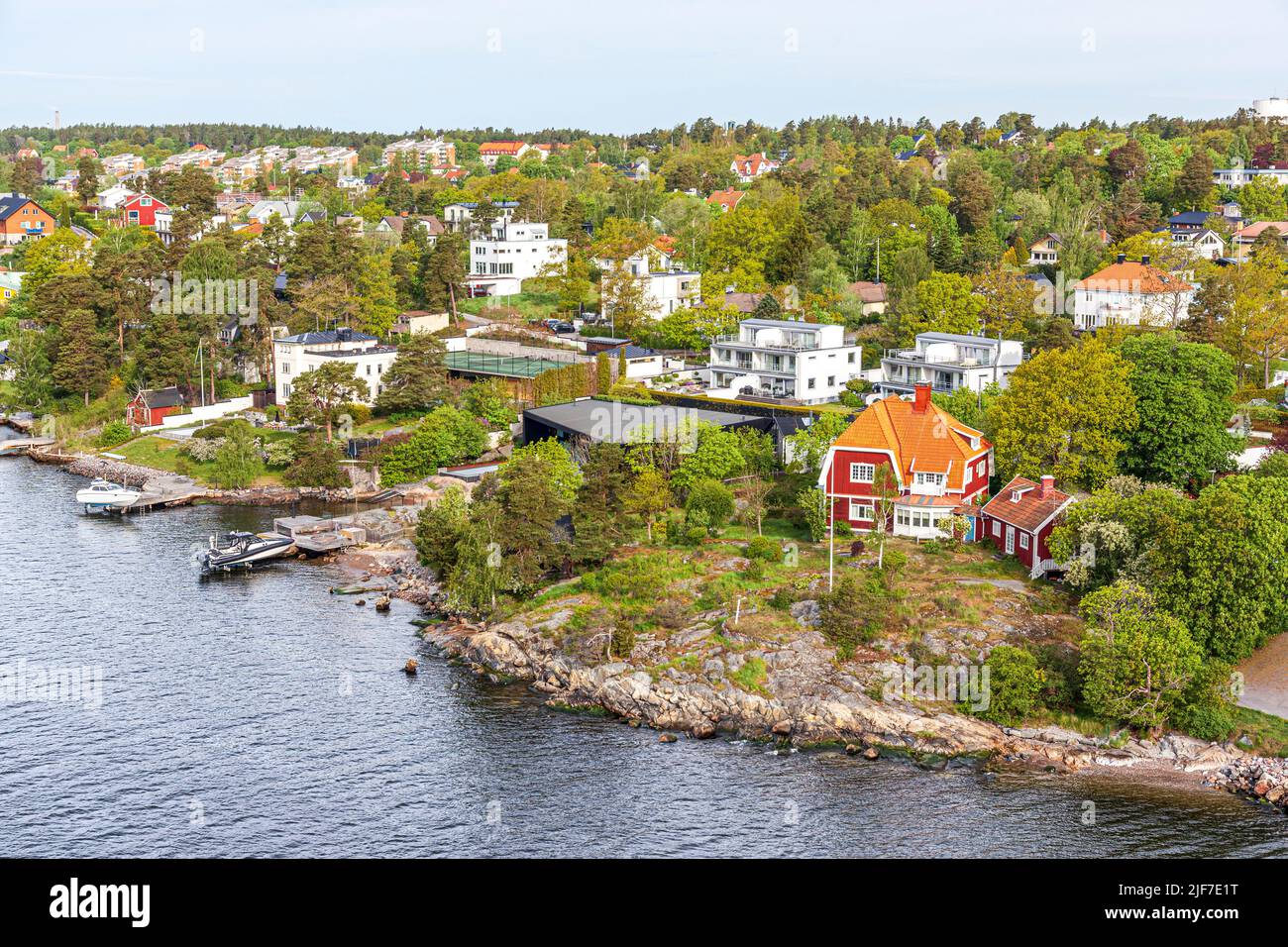 Waterside properties on one of the many islands of the Stockholm ...
