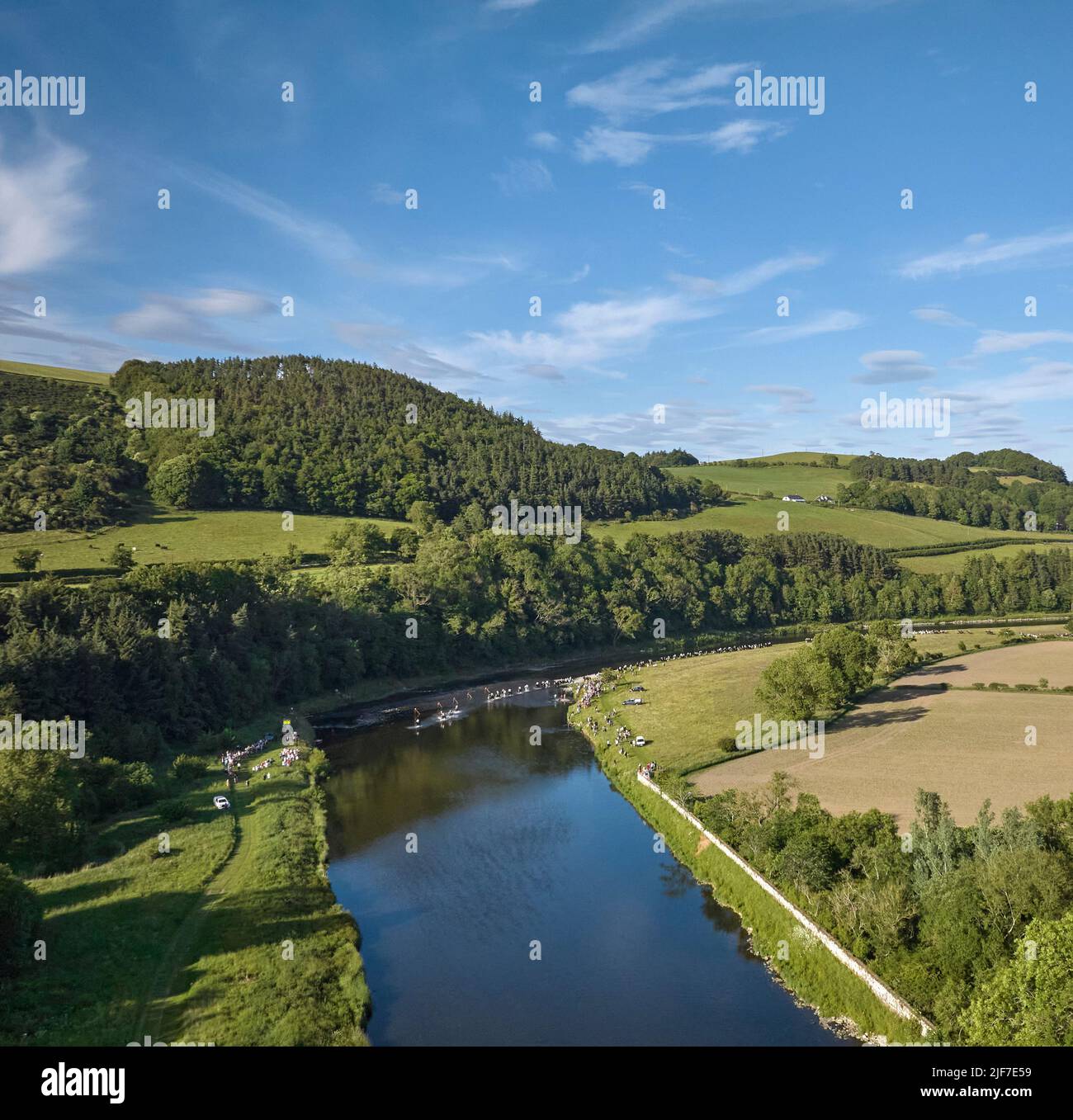 Hundreds of horses and riders crossing the River Tweed near Newstead as ...