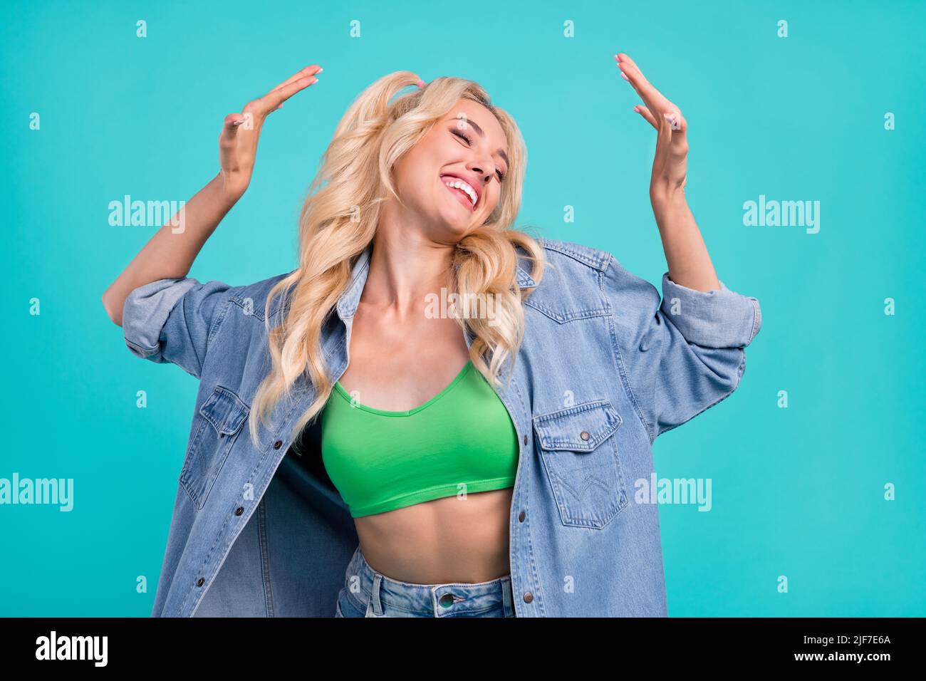 Photo of happy dreamy cool cheerful woman summer dance good mood pretty ...