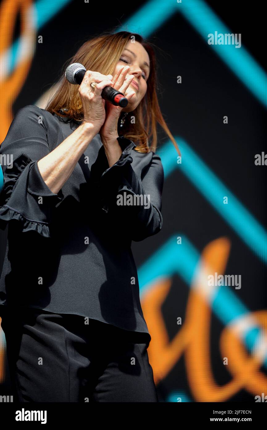 Belinda Carlise performs her hits live at Lets Rock Leeds 80s Festival ...