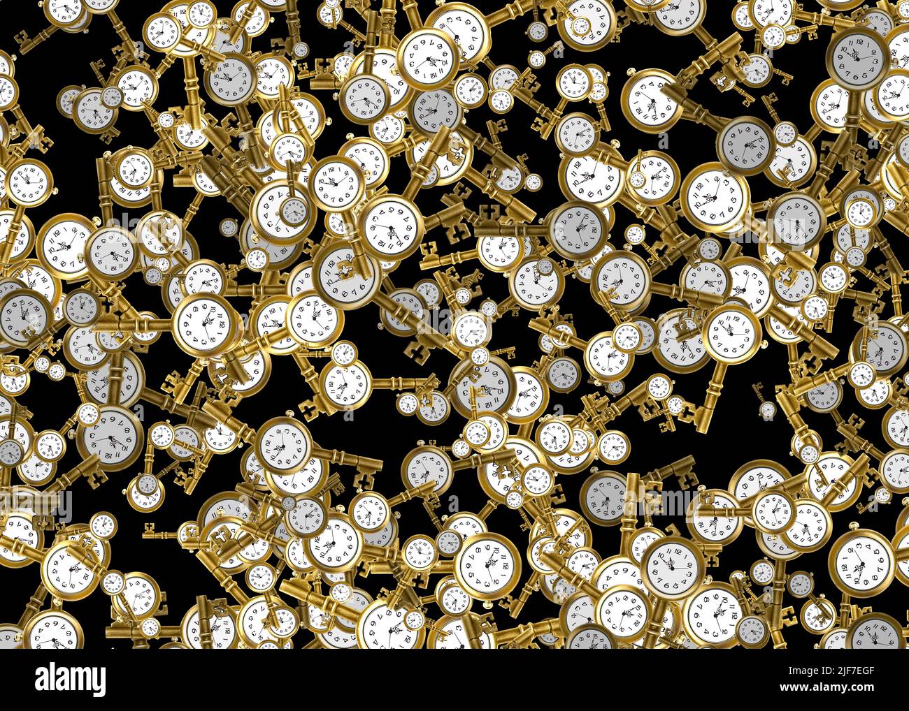 Multidimensional background made from key shaped watches layered on ...