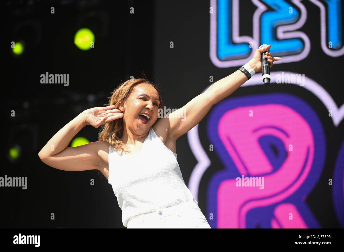 Leeds, UK. 25th June, 2022. Rozalla Performs in her hit song "Everybody ...