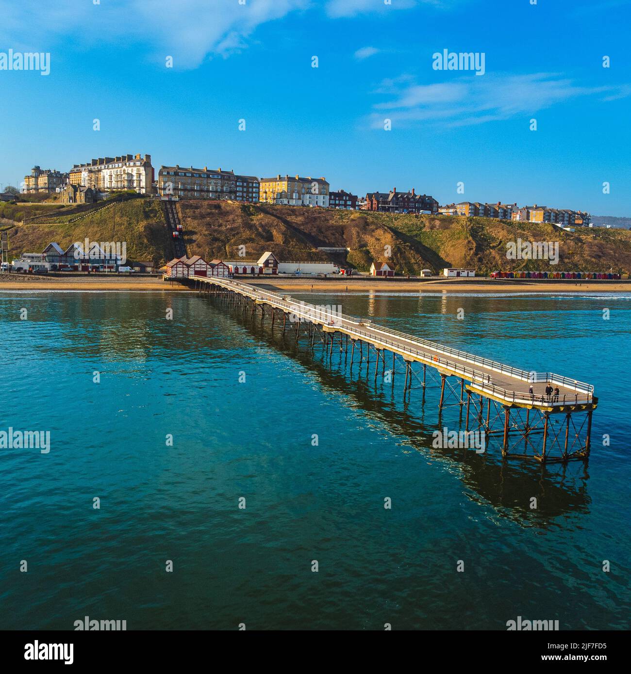 The Saltburn by the sea pleasure pier with funicular railway providing ...