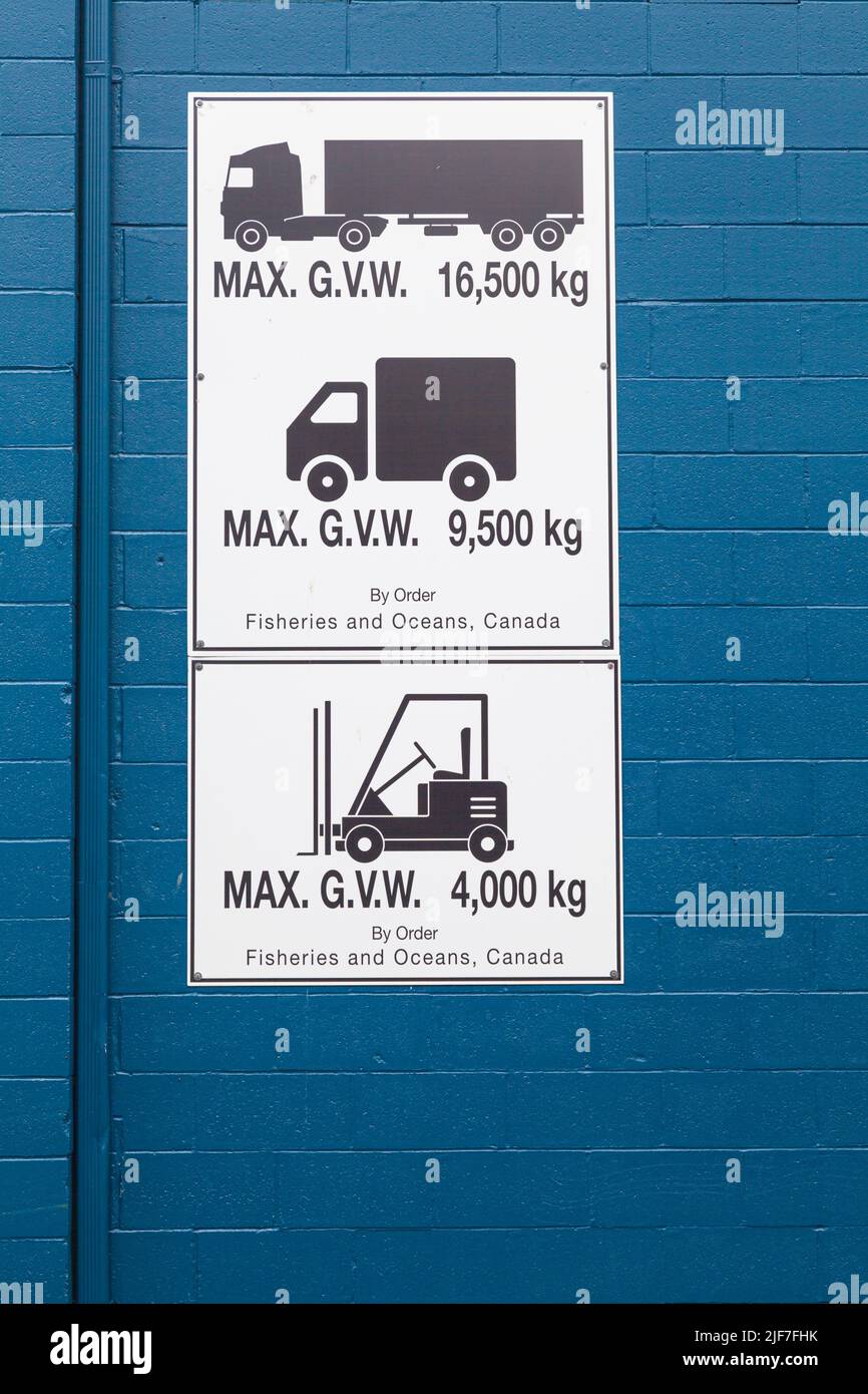 Load limit signs for a cargo dock in Steveston Harbour British Columbia ...