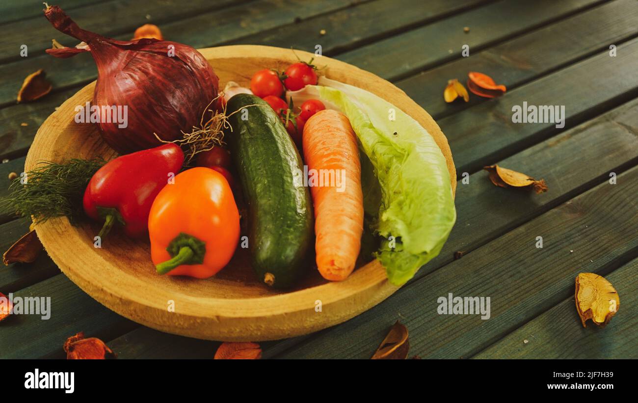 vegetables with fresh organic fruits and vegetable food. healthy diet ...