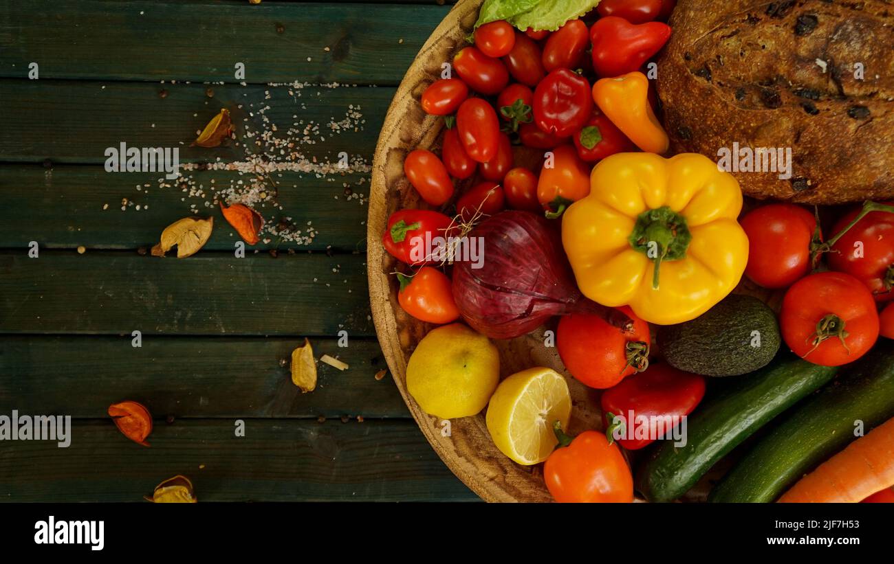 vegetables with fresh organic fruits and vegetable food. healthy diet ...