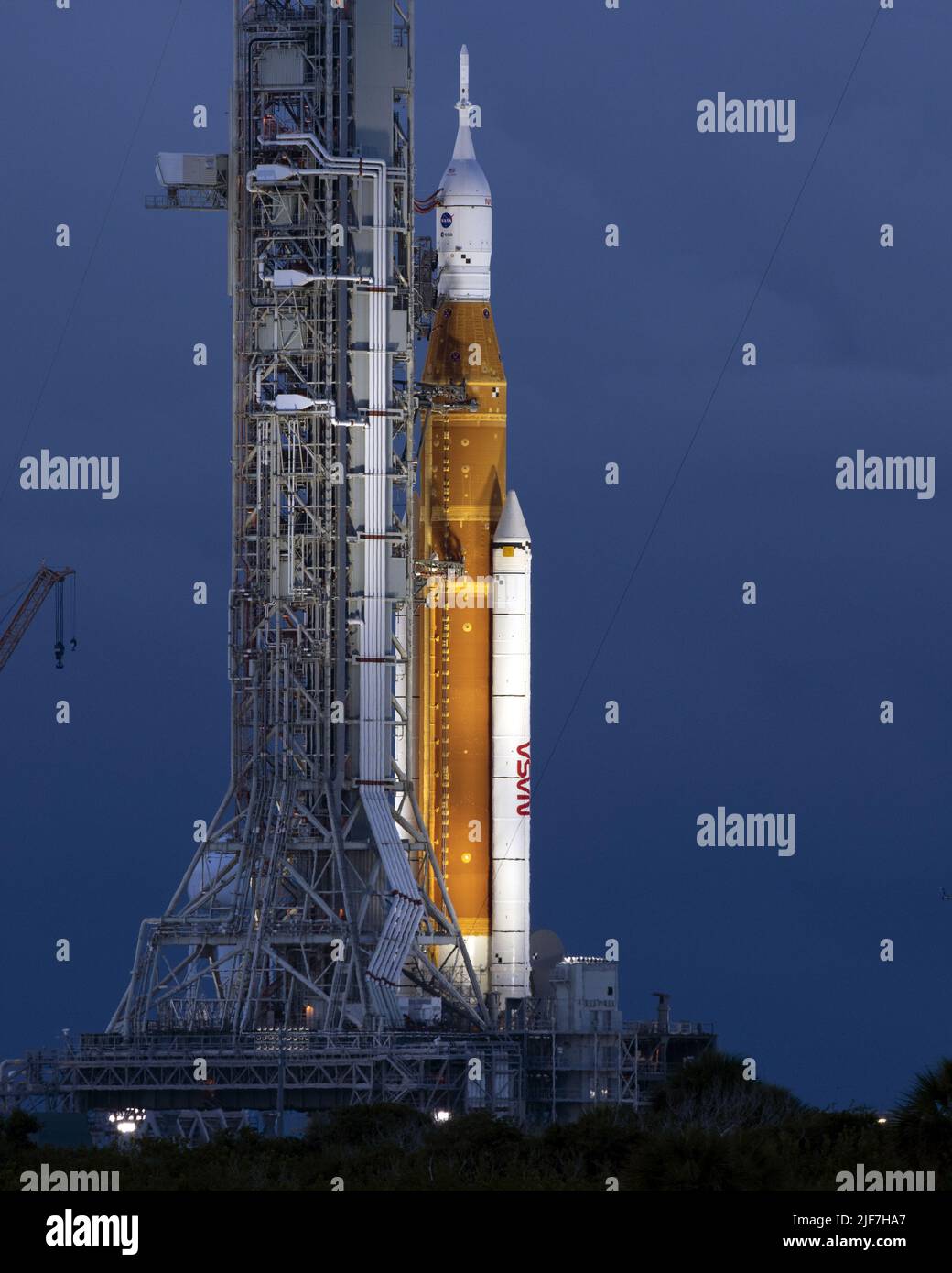 NASA's SLS rocket stands on Complex 39B as engineers prepare the ...