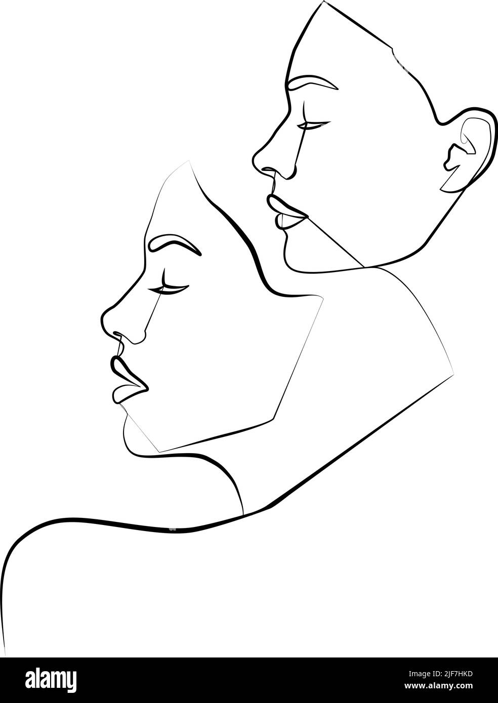 One line. Two faces in one line. Couple print, kiss print. Portrait ...