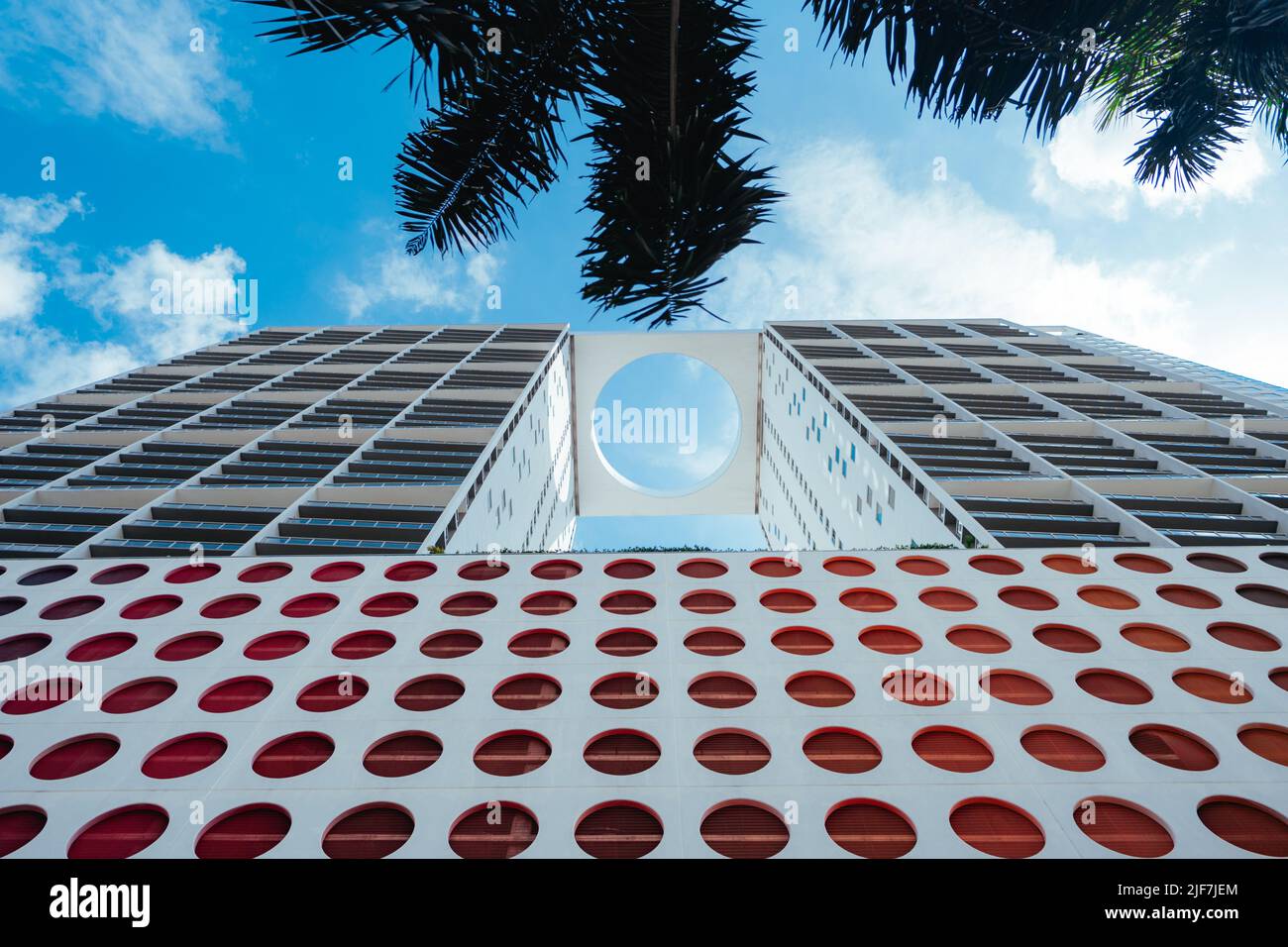 skyscraper building colors palms miami Stock Photo - Alamy