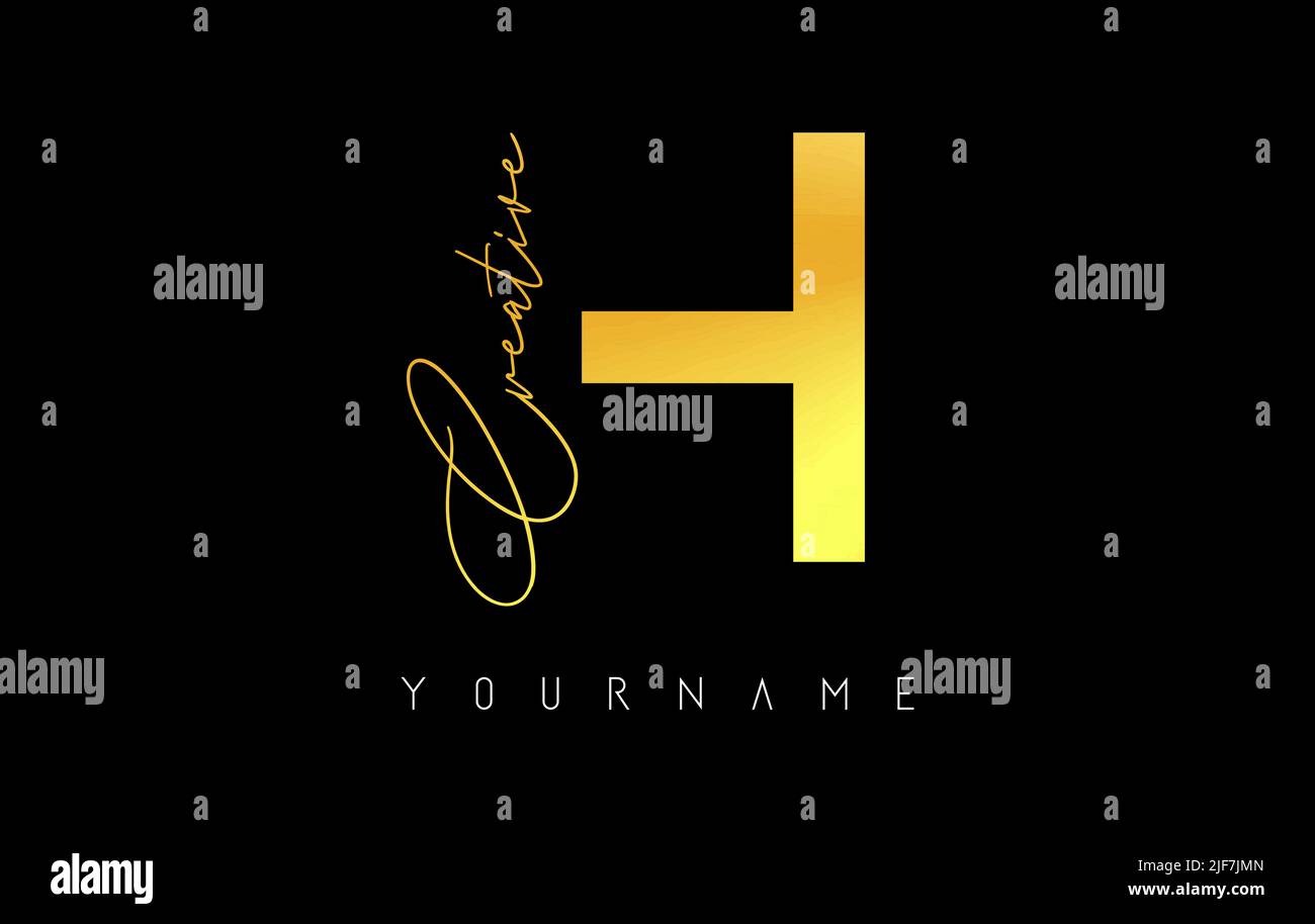 Creative golden H logo with cuts and handwritten text concept design ...