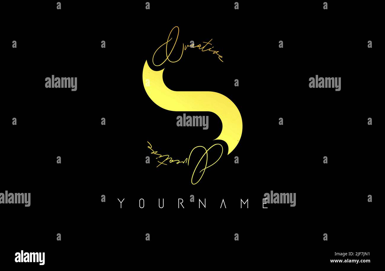 Creative golden S logo with cuts and handwritten text concept design ...