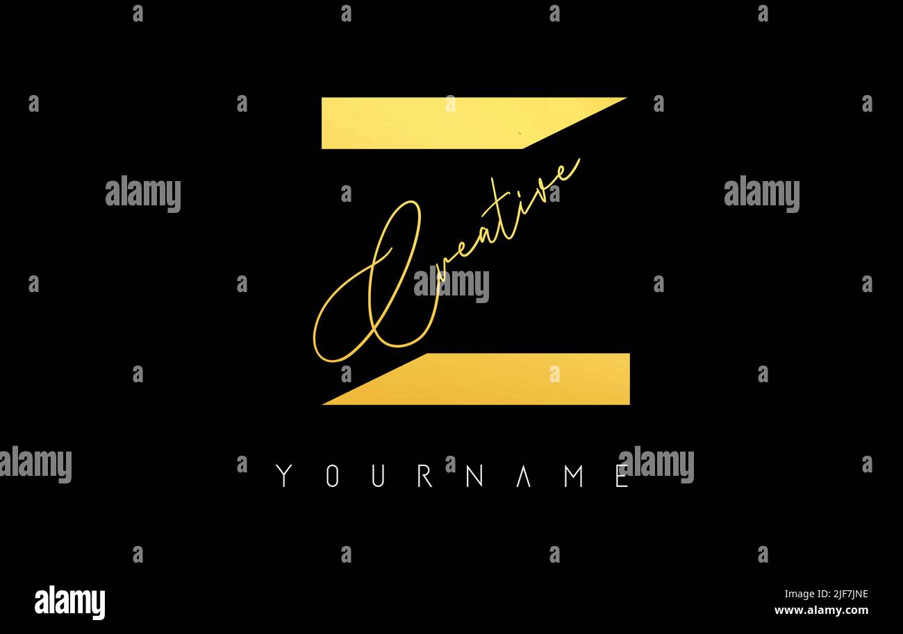 Creative golden Z logo with cuts and handwritten text concept design ...
