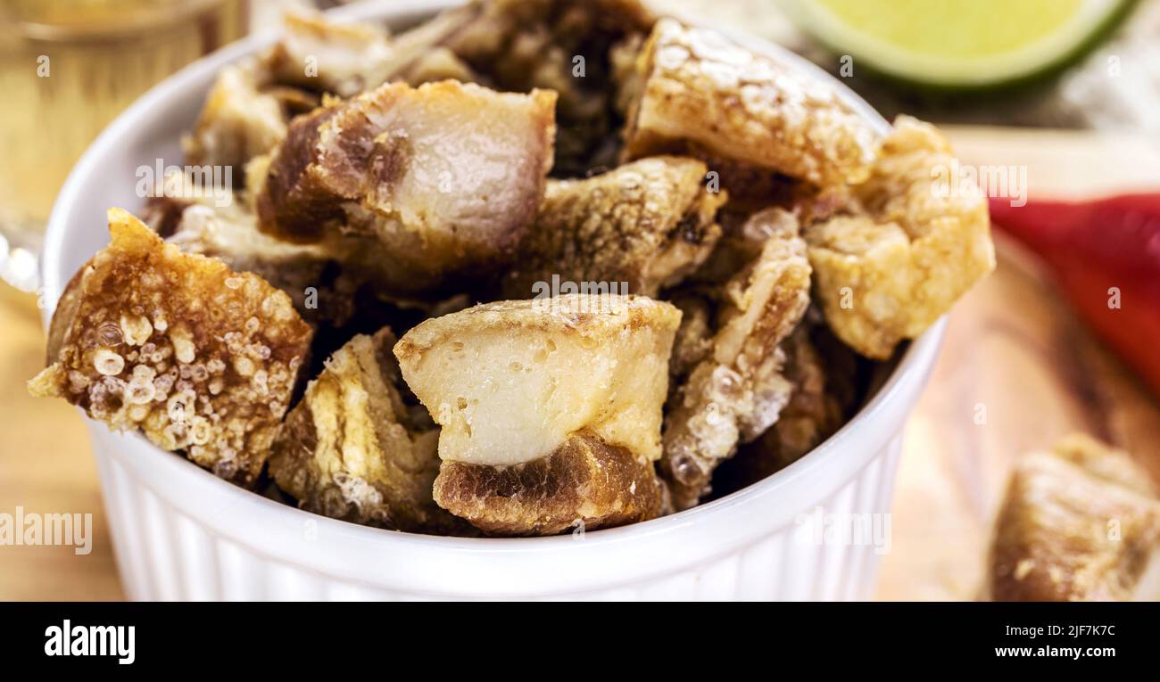 Brazilian pork snack, crispy crackling typical of Minas Gerais Stock ...