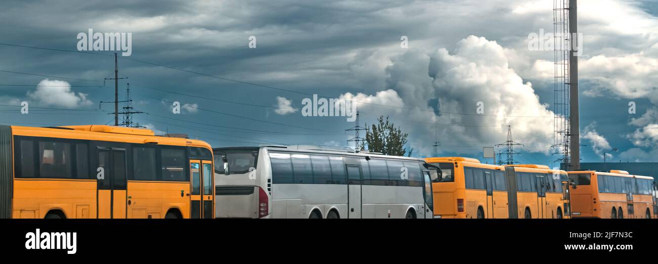 Bus parking. City buses in the parking lot at the bus station Stock ...