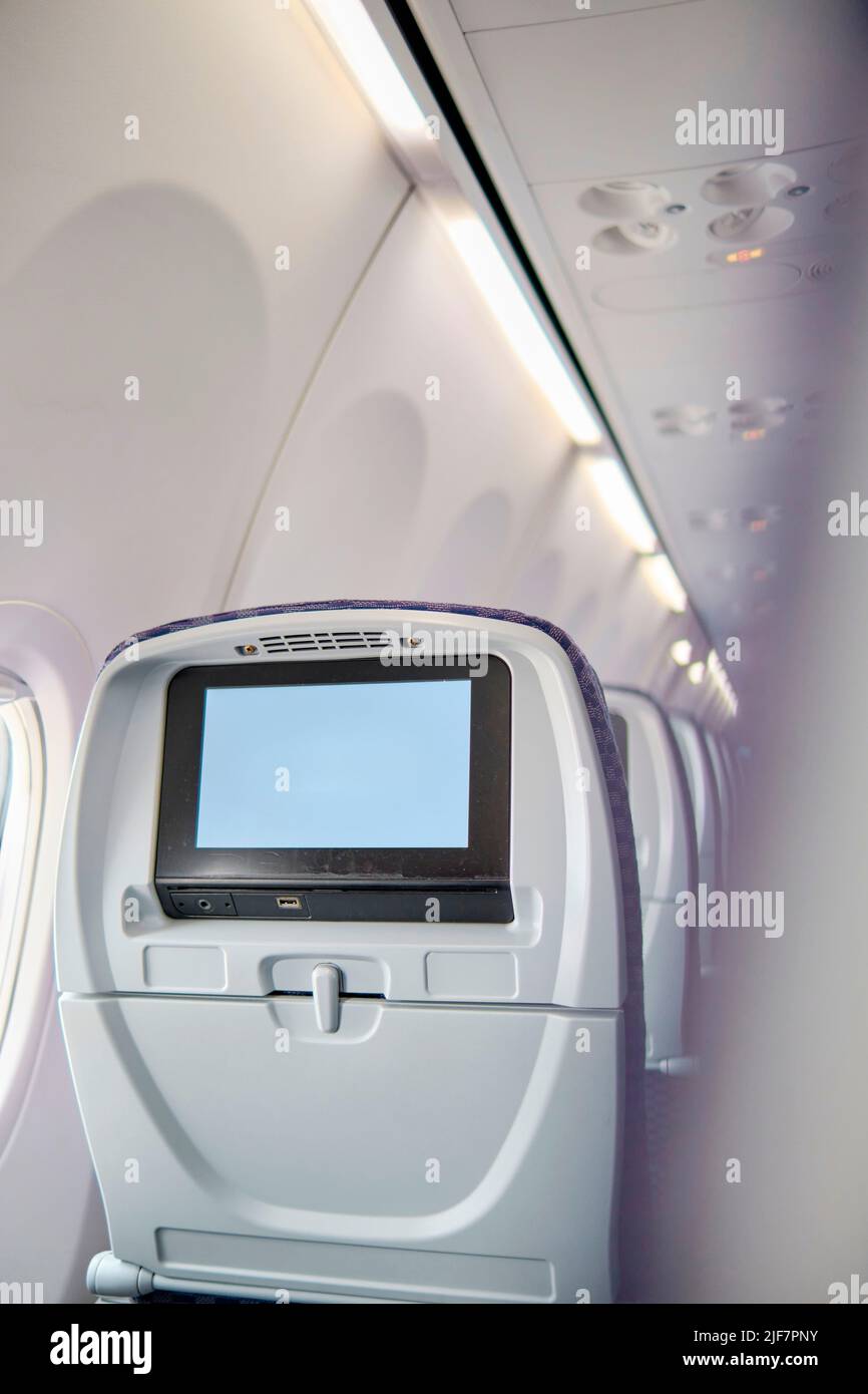 Crop image of airplane screen device for entertainment to serve ...