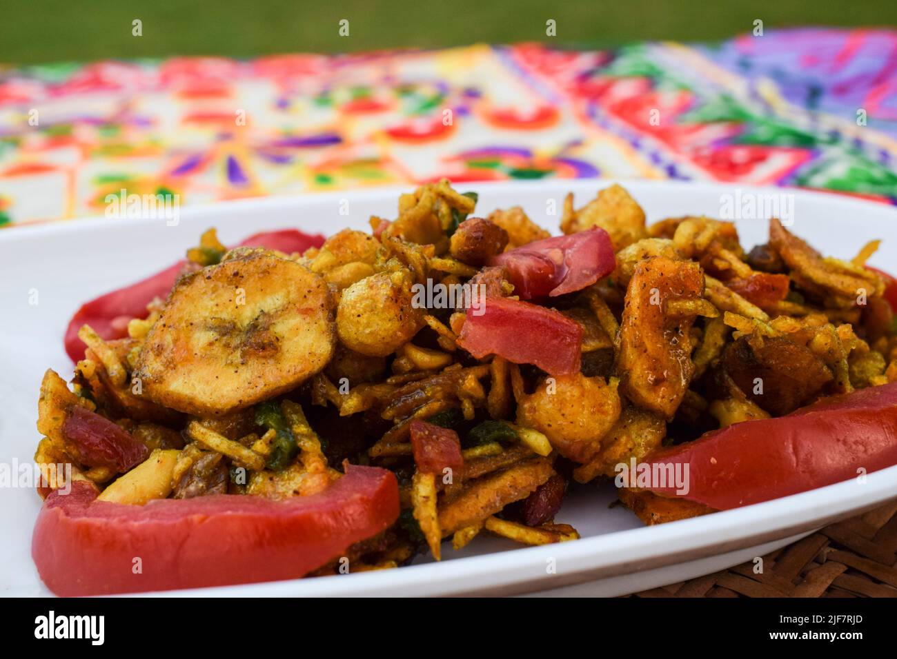 Farali bhelpuri made with faradi ingredients like banana chips, sago ...