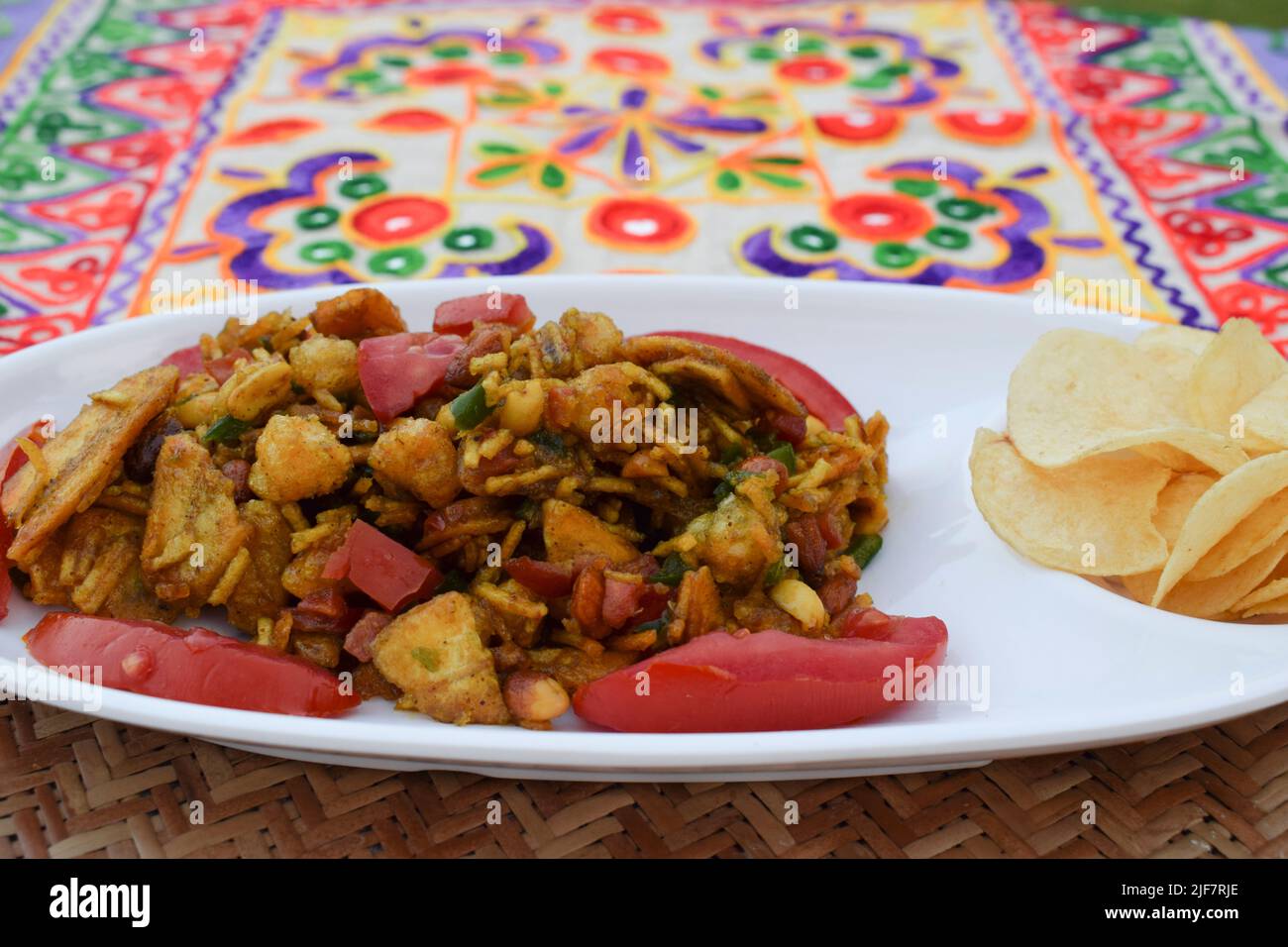 Farali bhelpuri made with faradi ingredients like banana chips, sago ...