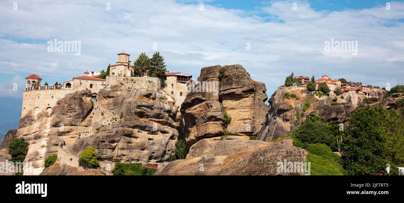 Meteora Greece. Great Megalo Meteoro and Varlaam Monastery. Blue sky ...