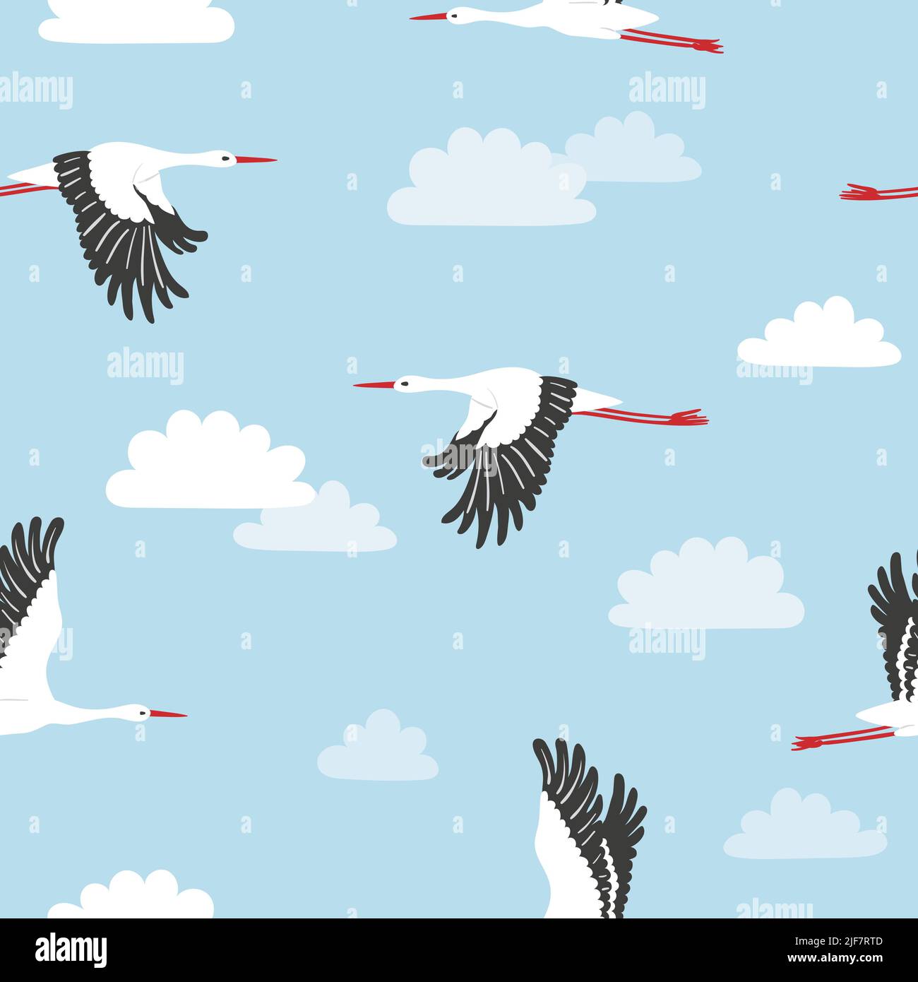 Seamless flying stork birds and clouds pattern. Vector illustration ...