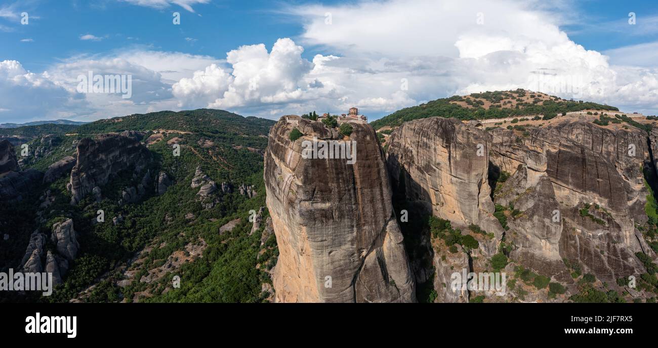 Meteora Greece Holy Trinity Agia Trias Monastery. Blue sky with clouds ...