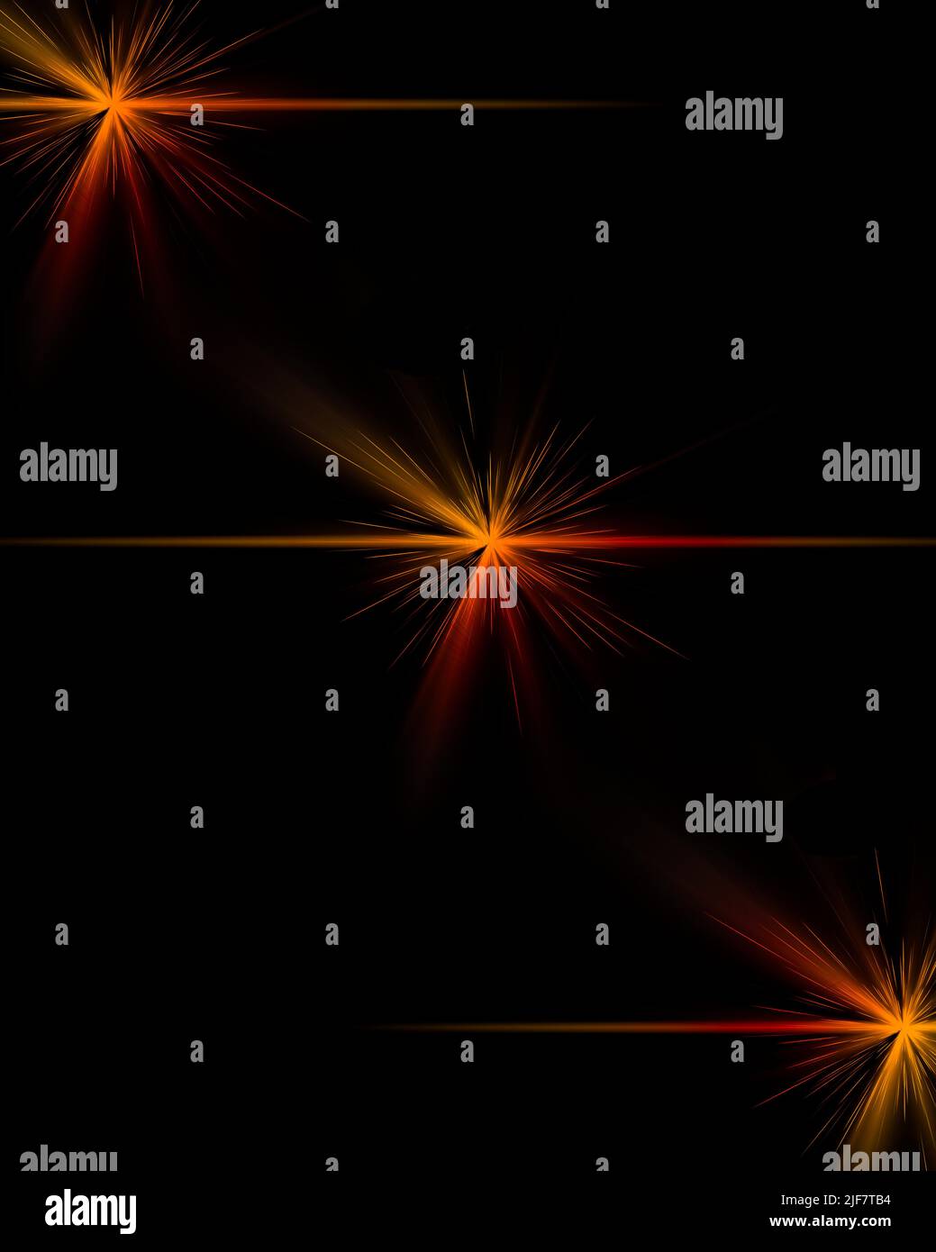 three rays of light in red and yellow color on a black background Stock ...