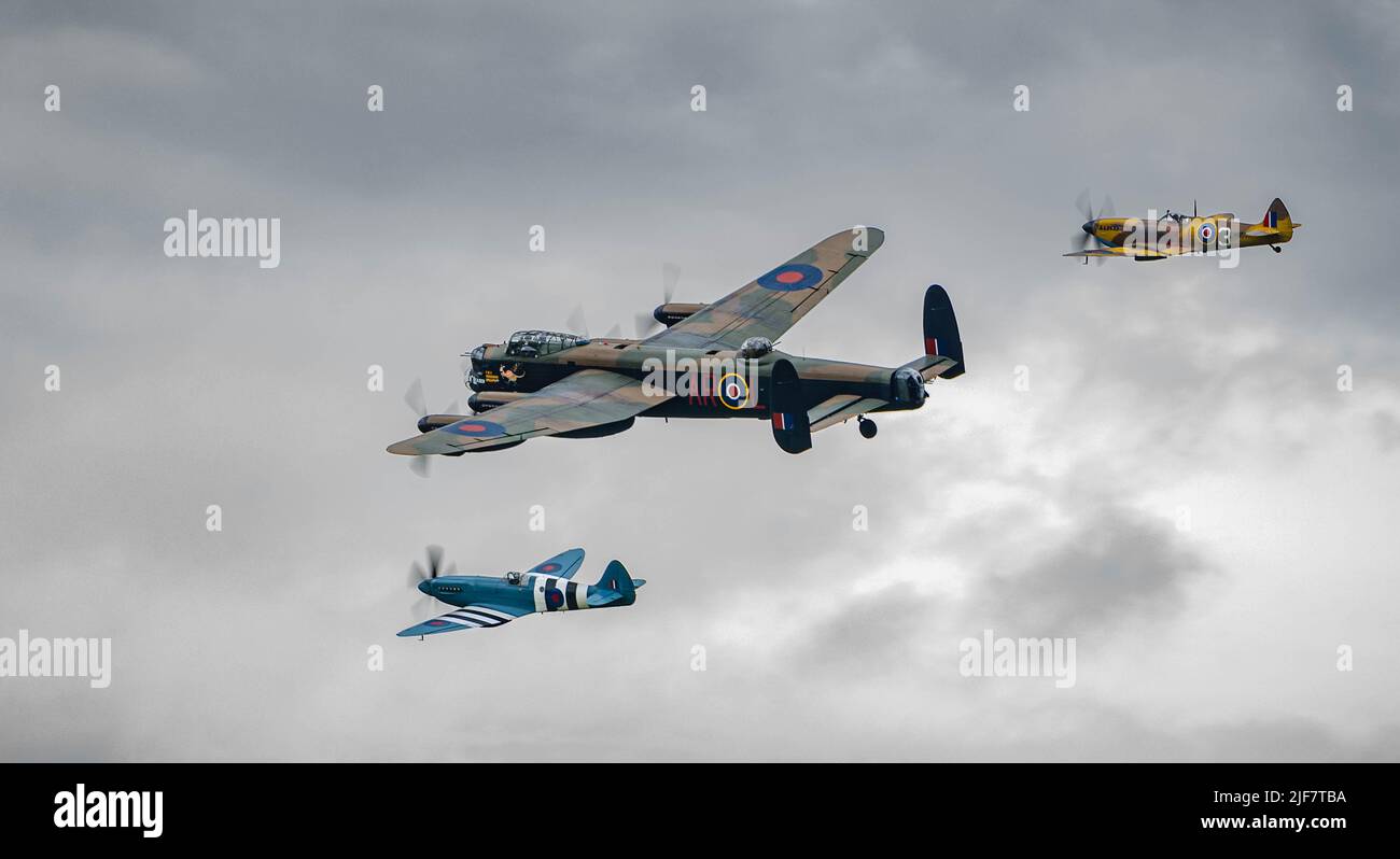 Battle of britain memorial flight of spitfires hi-res stock photography ...