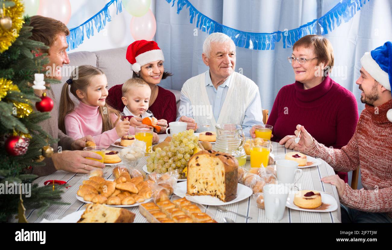 family talking animatedly during Christmas dinner Stock Photo - Alamy