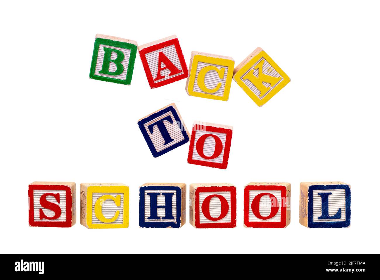 alphabet in wooden blocks, back to school isolated on a white ...