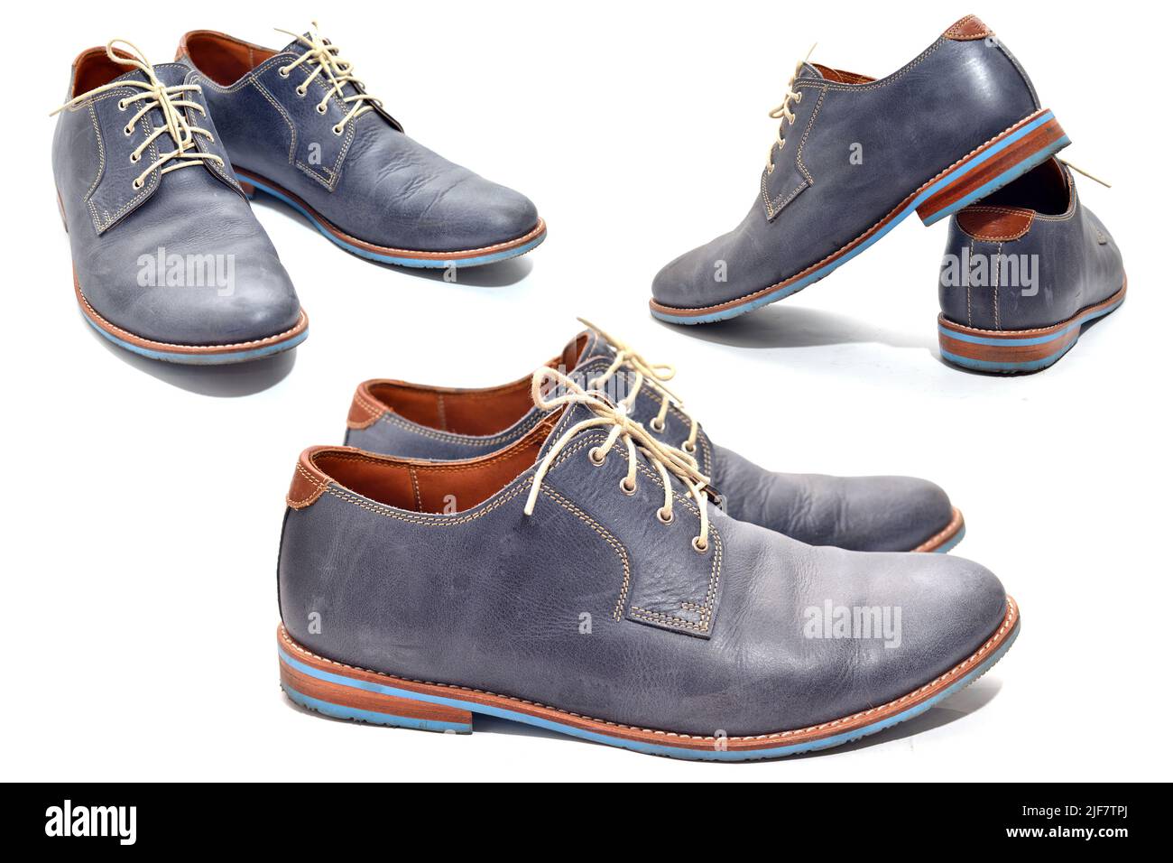 Blue genuine leather shoes, meticulously made and comfortable to wear ...
